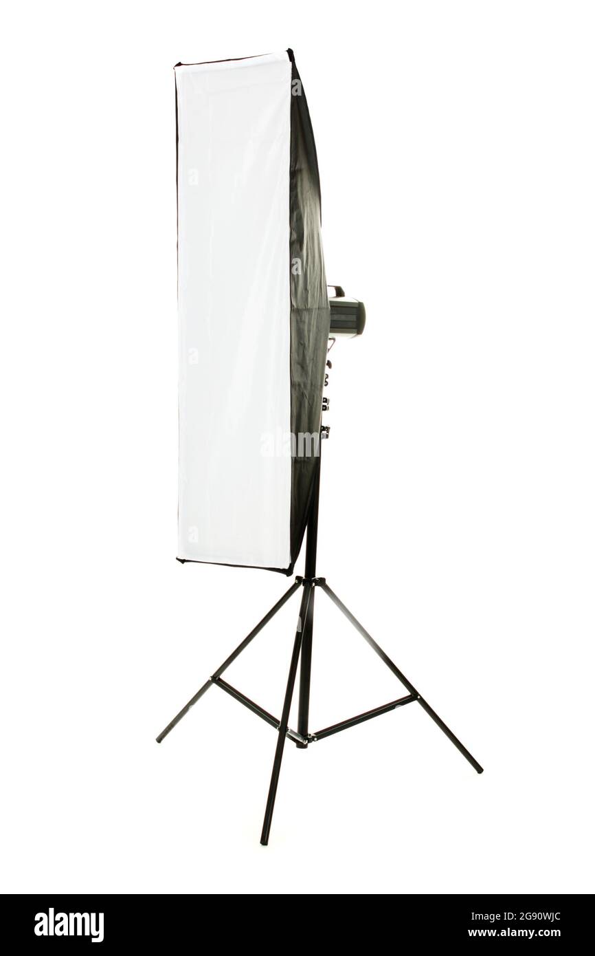 Studio flash with soft-box on white background Stock Photo - Alamy