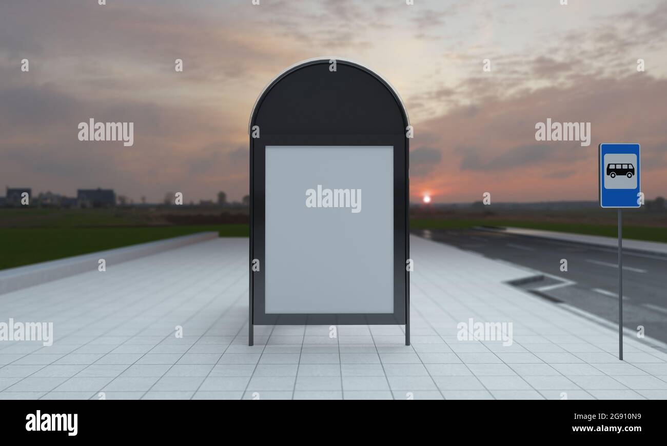 3D rendering of a bus stop with blank frames for your images/text/art ...