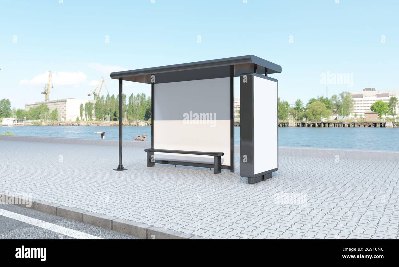 3D rendering of a bus stop with blank frames for your images/text/art ...