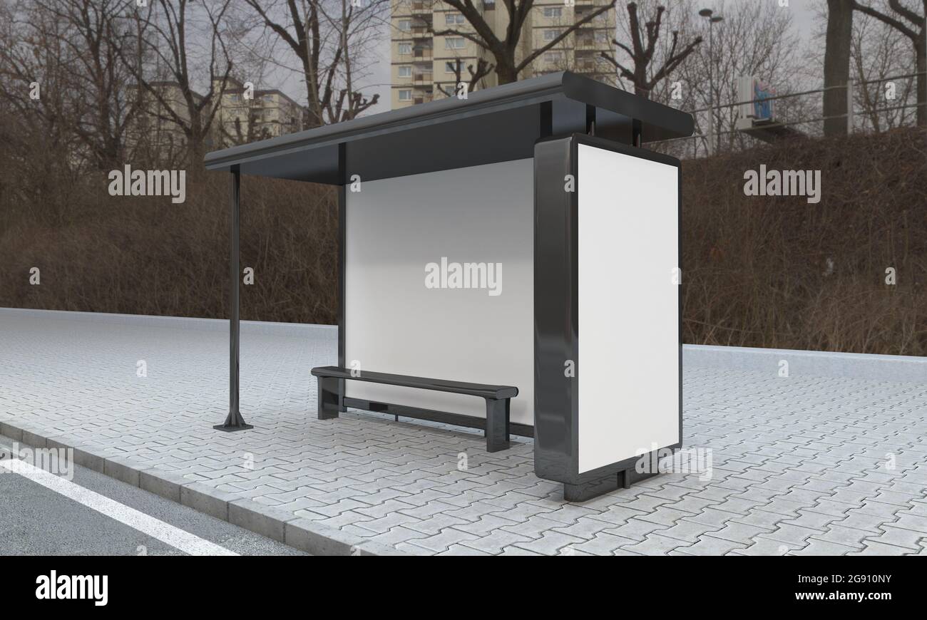 3D rendering of a bus stop with empty advertising boards for your ...