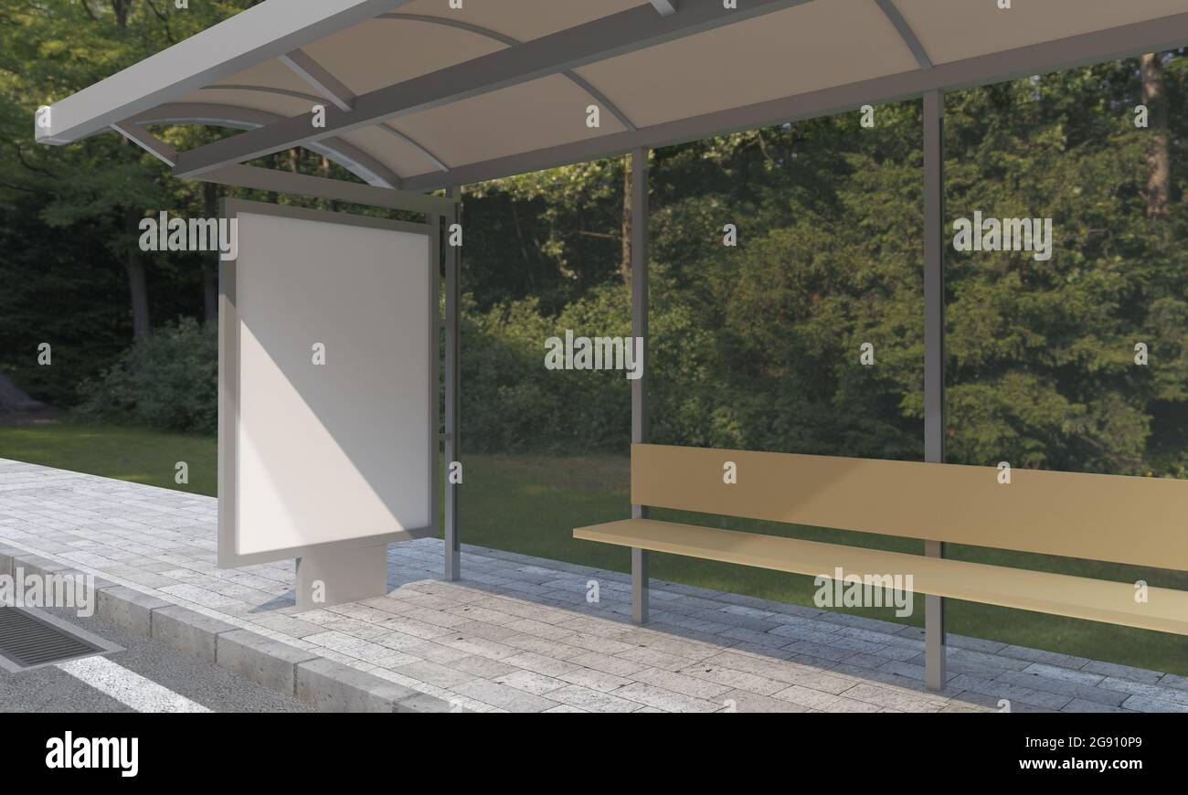 3D rendering of a bus stop with blank frames for your images/text/art ...