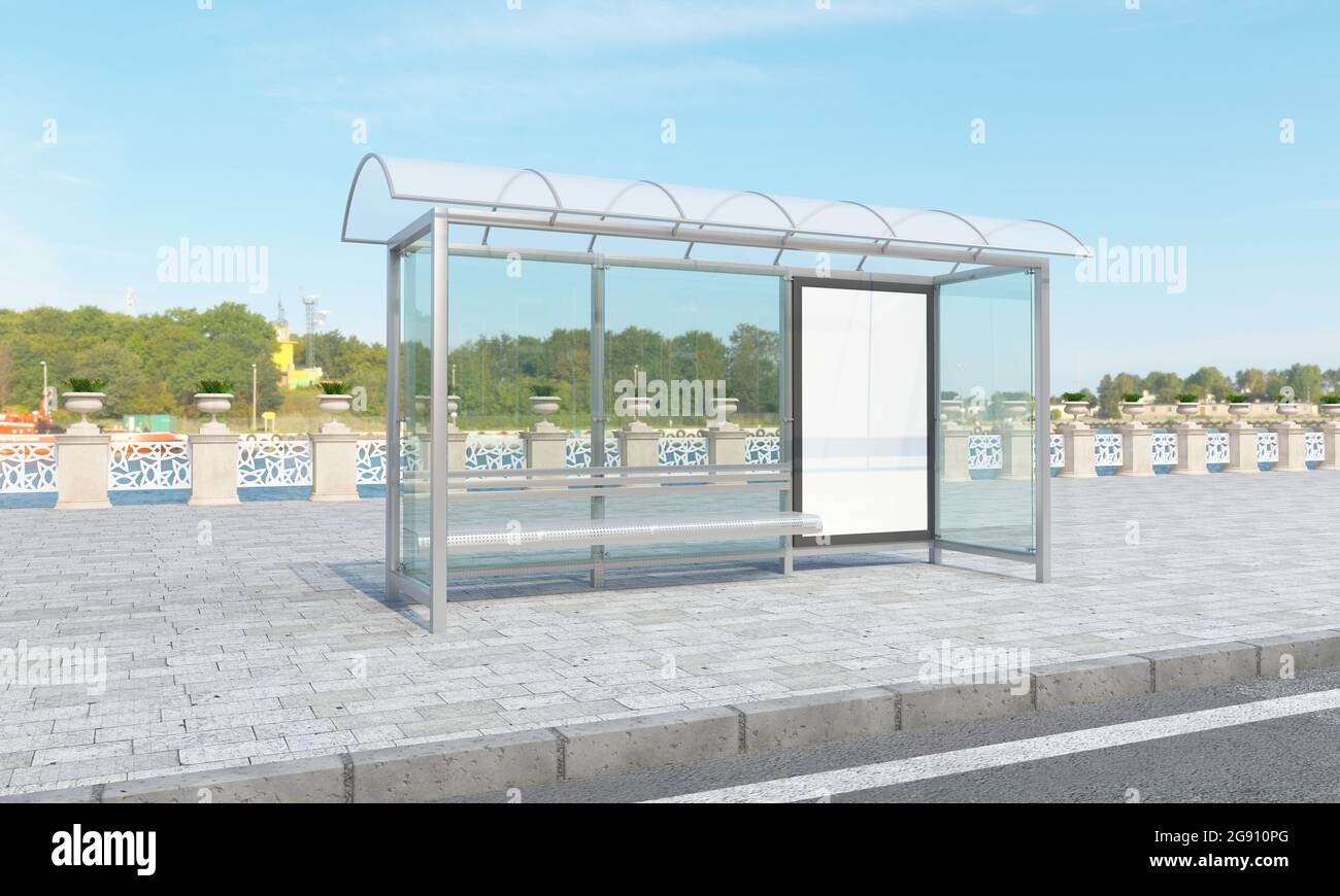 3D rendering of a bus stop with blank frames for your images/text/art ...