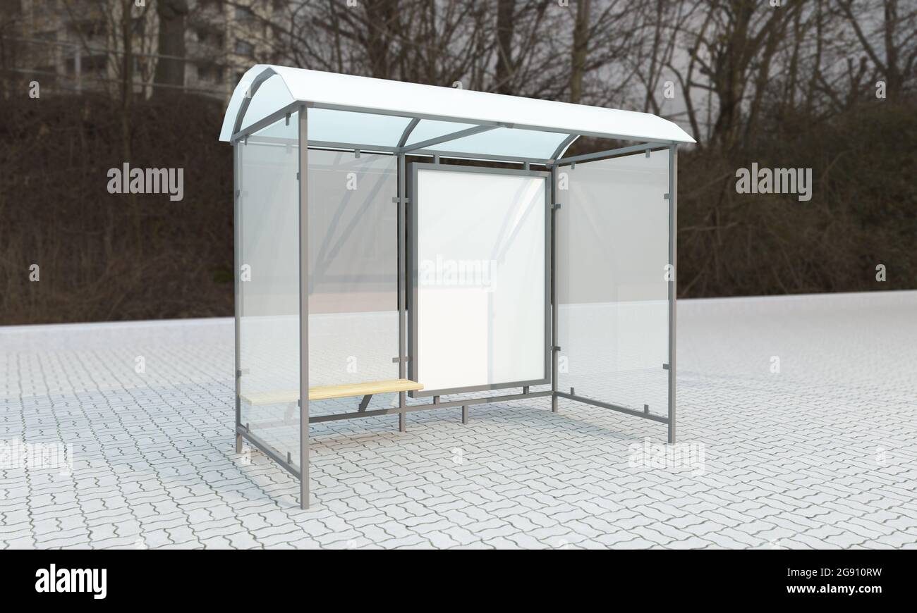 3D rendering of a bus stop with blank frames for your images/text/art ...