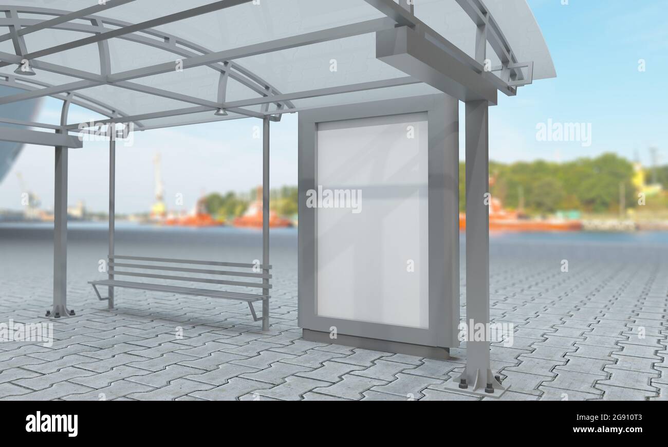 3D rendering of a bus stop with blank frames for your images/text/art ...