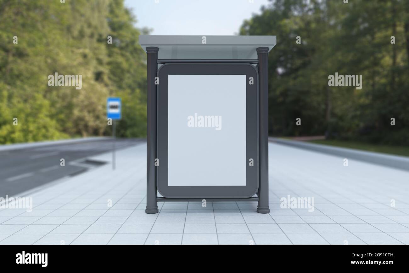 3D rendering of a bus stop with blank frames for your images/text/art ...