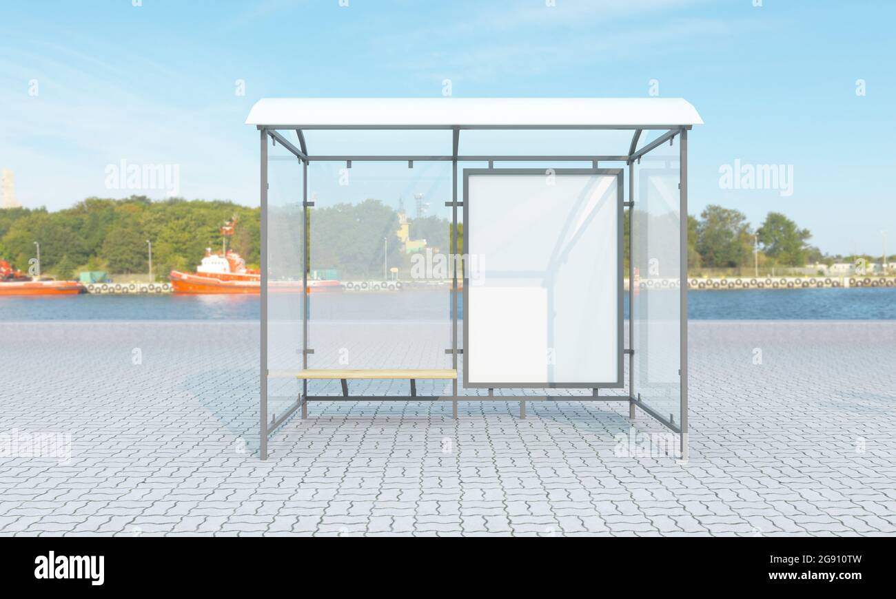 3D rendering of a bus stop with blank frames for your images/text/art ...