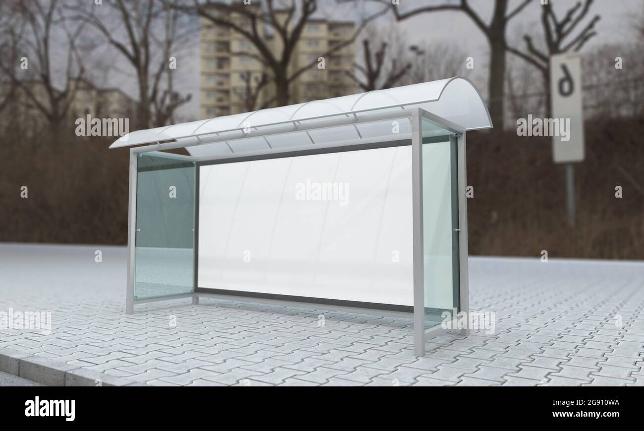3D rendering of a bus stop with empty advertising boards for your ...