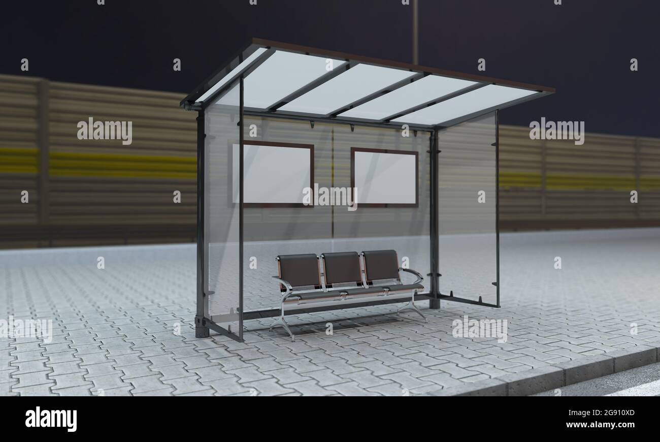 3D rendering of a bus stop with blank frames Stock Photo - Alamy