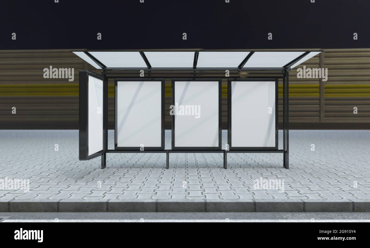 3D rendering of a bus stop with empty advertising boards for your ...