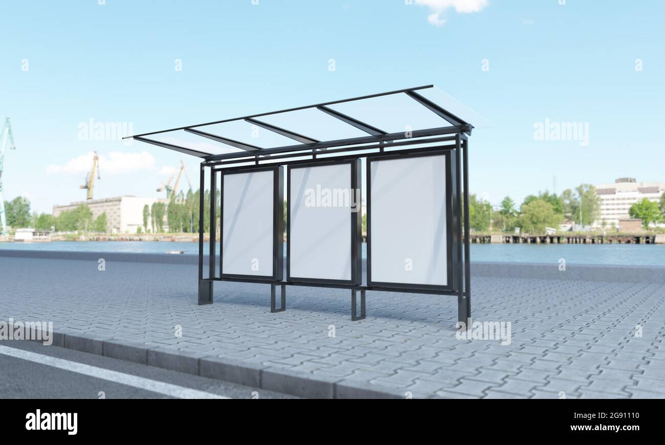 3D rendering of a bus stop with blank frames Stock Photo - Alamy