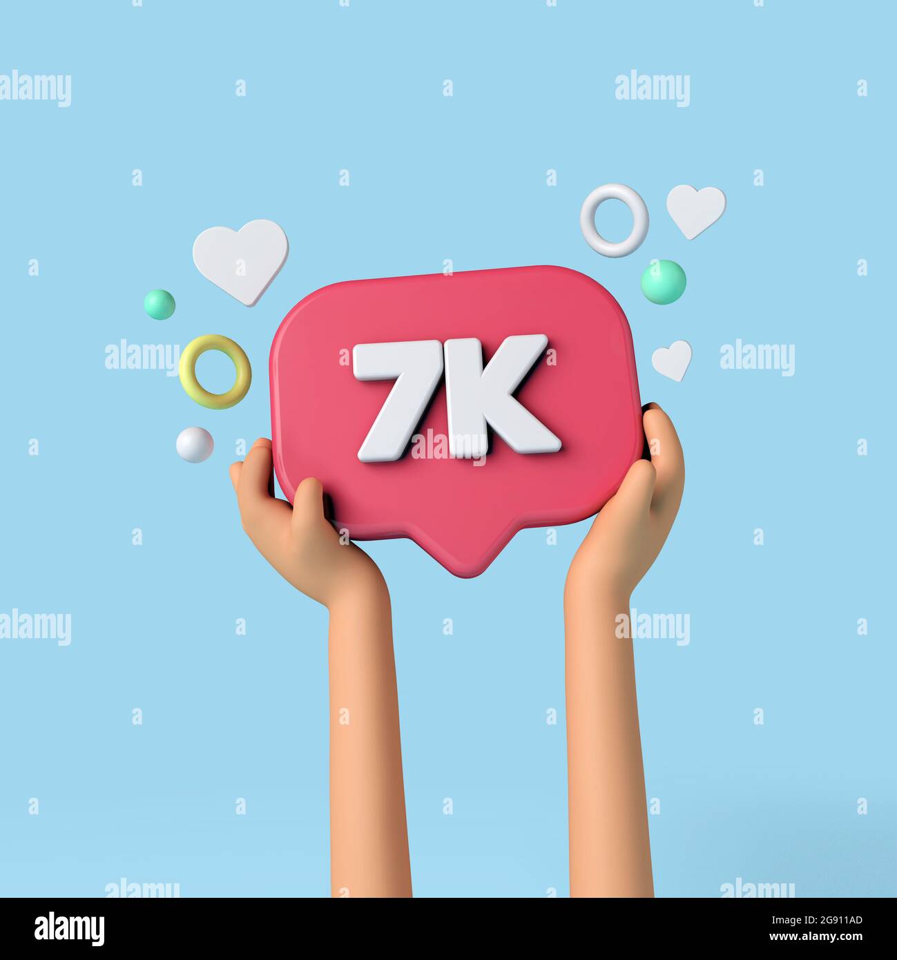 7k social media subscribers sign held by an influencer. 3D Rendering ...