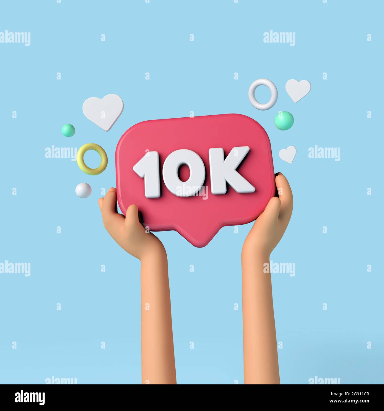 10k social media subscribers sign held by an influencer. 3D Rendering ...