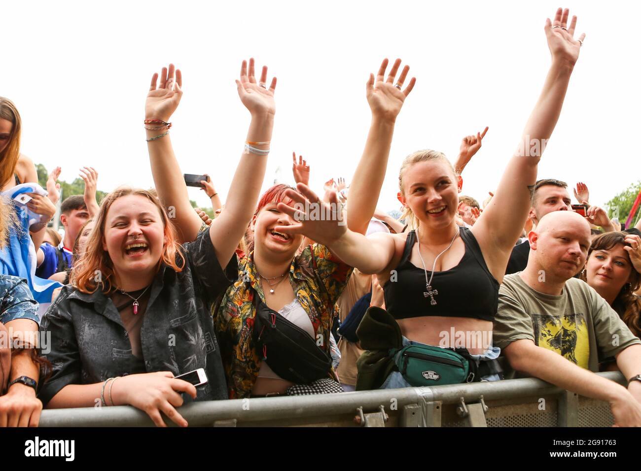 Festival goers enjoy the music during Day One of Tramlines Festival ...