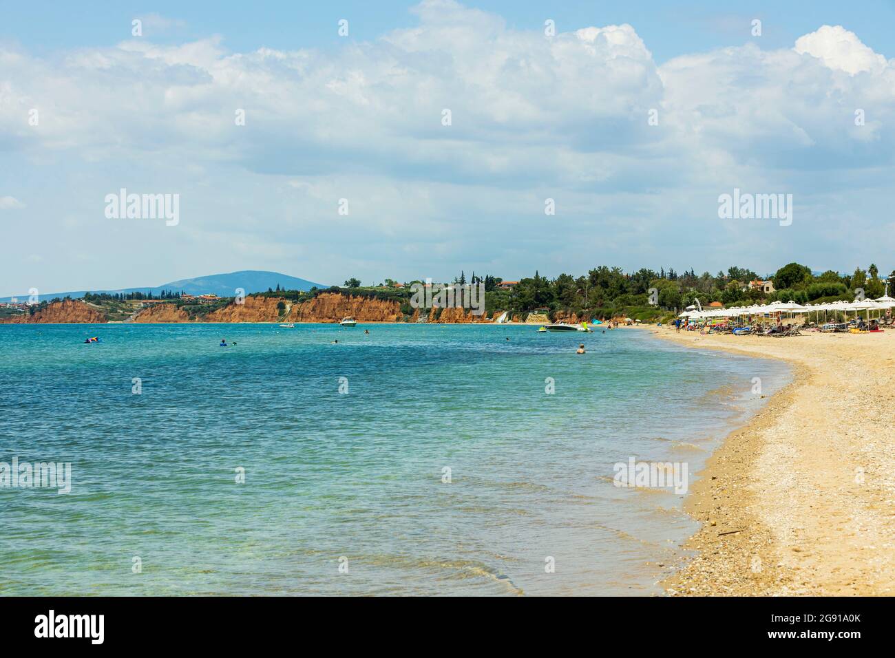 Amazing beauty white sand beach of Greece. Turquoise sea water and blue ...