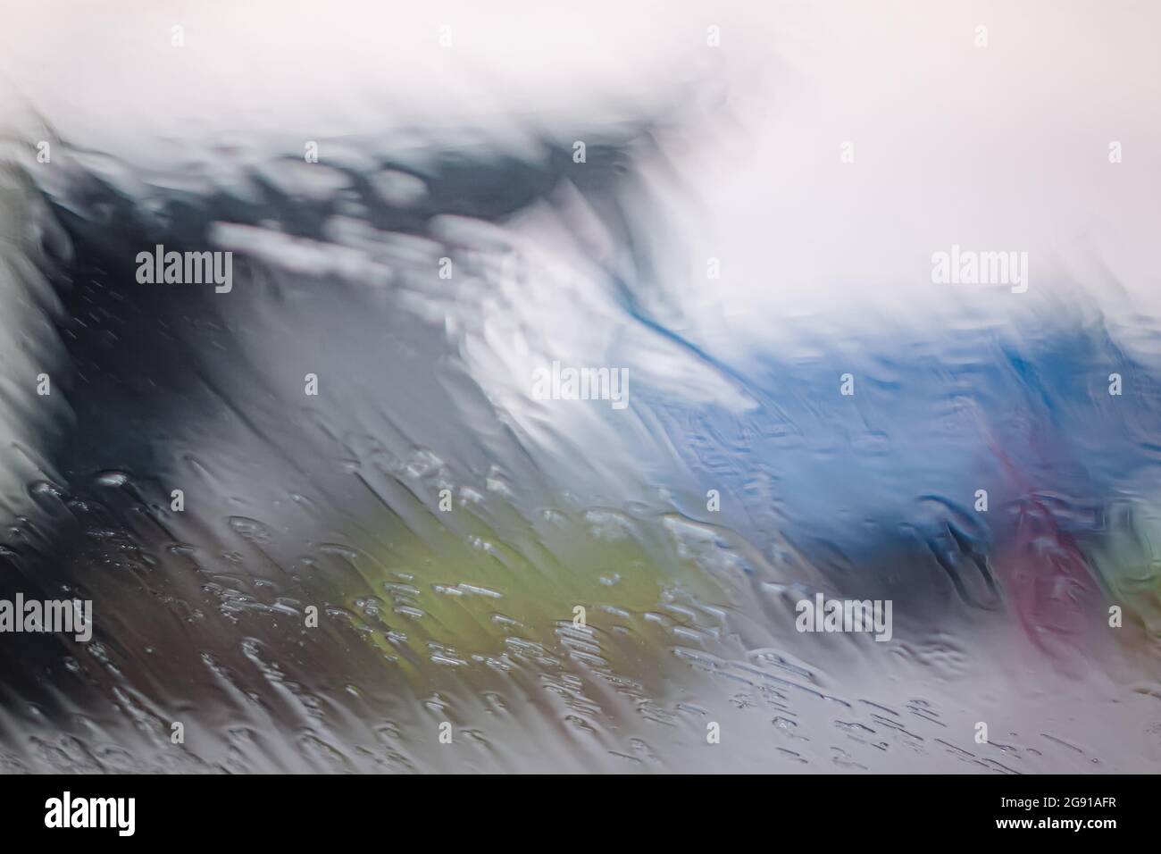 Rain Drops On Surface of wet Window Glass pane In Rainy Season ...
