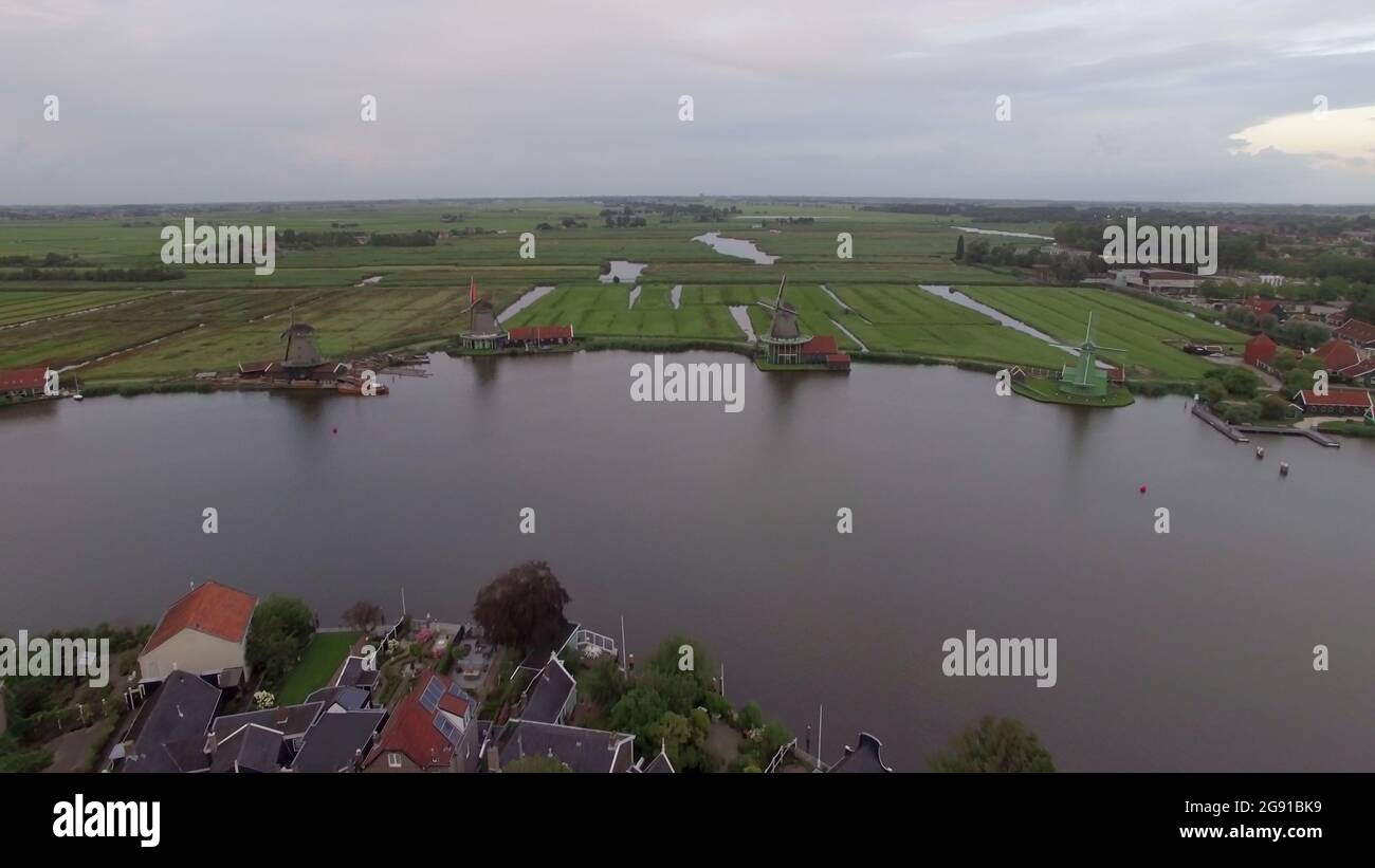 Aerial view of Dutch village with windmills Stock Photo - Alamy