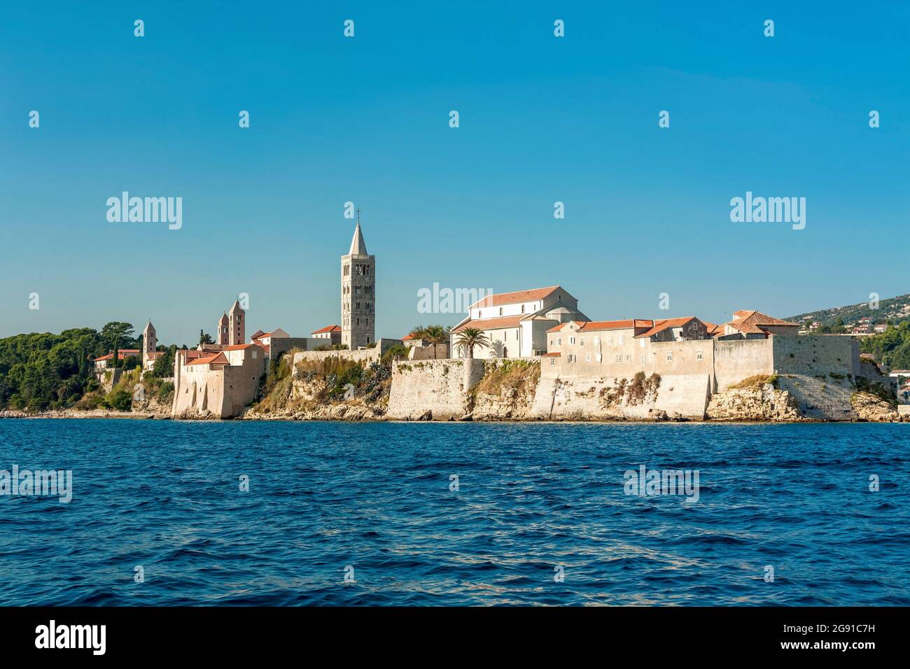 Rab town old town seen from Adriatic sea, Rab island, Croatia Stock ...