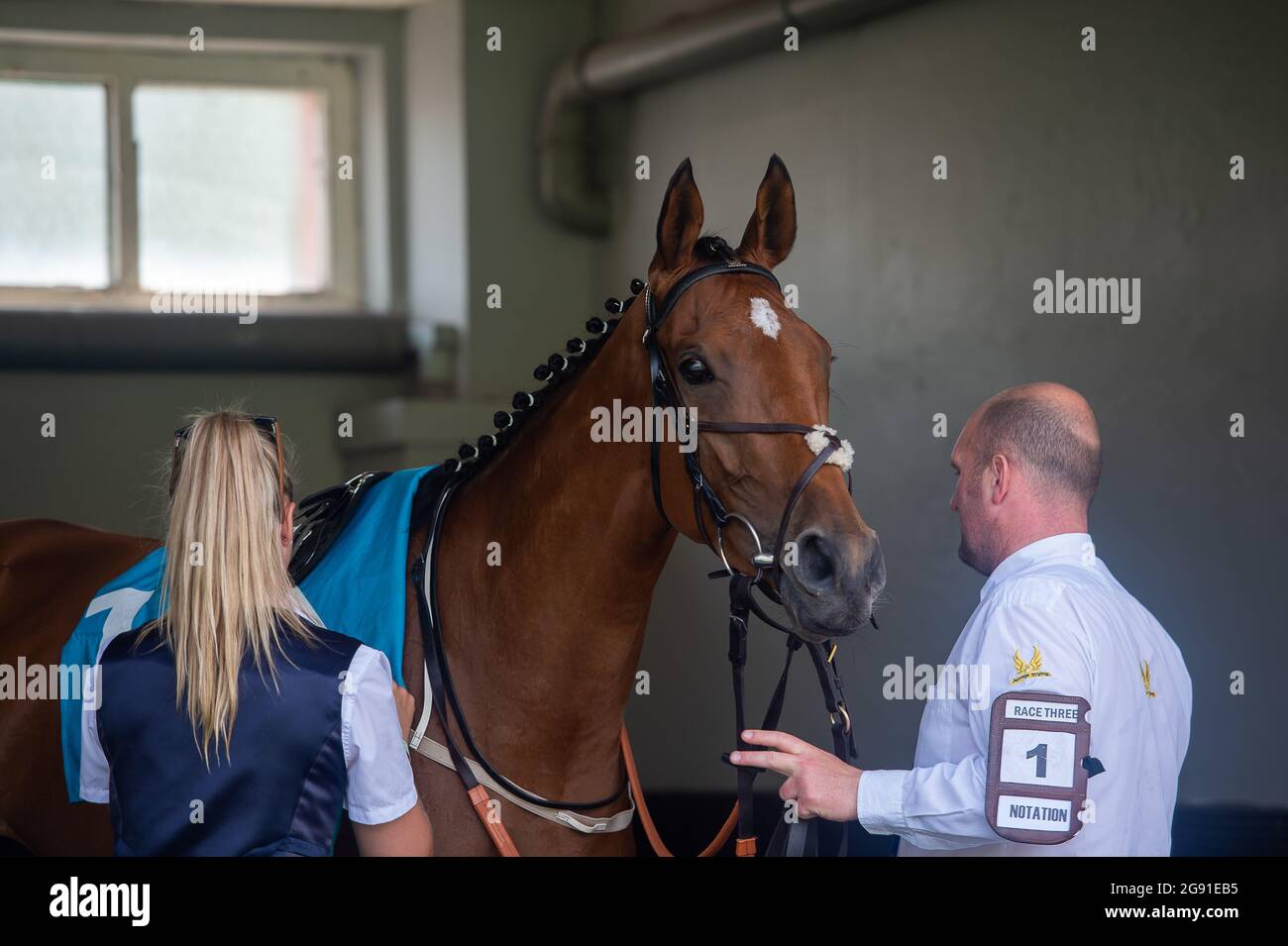 Ascot, Berkshire, UK. 23rd July, 2021. Horse Notation in the stables ...