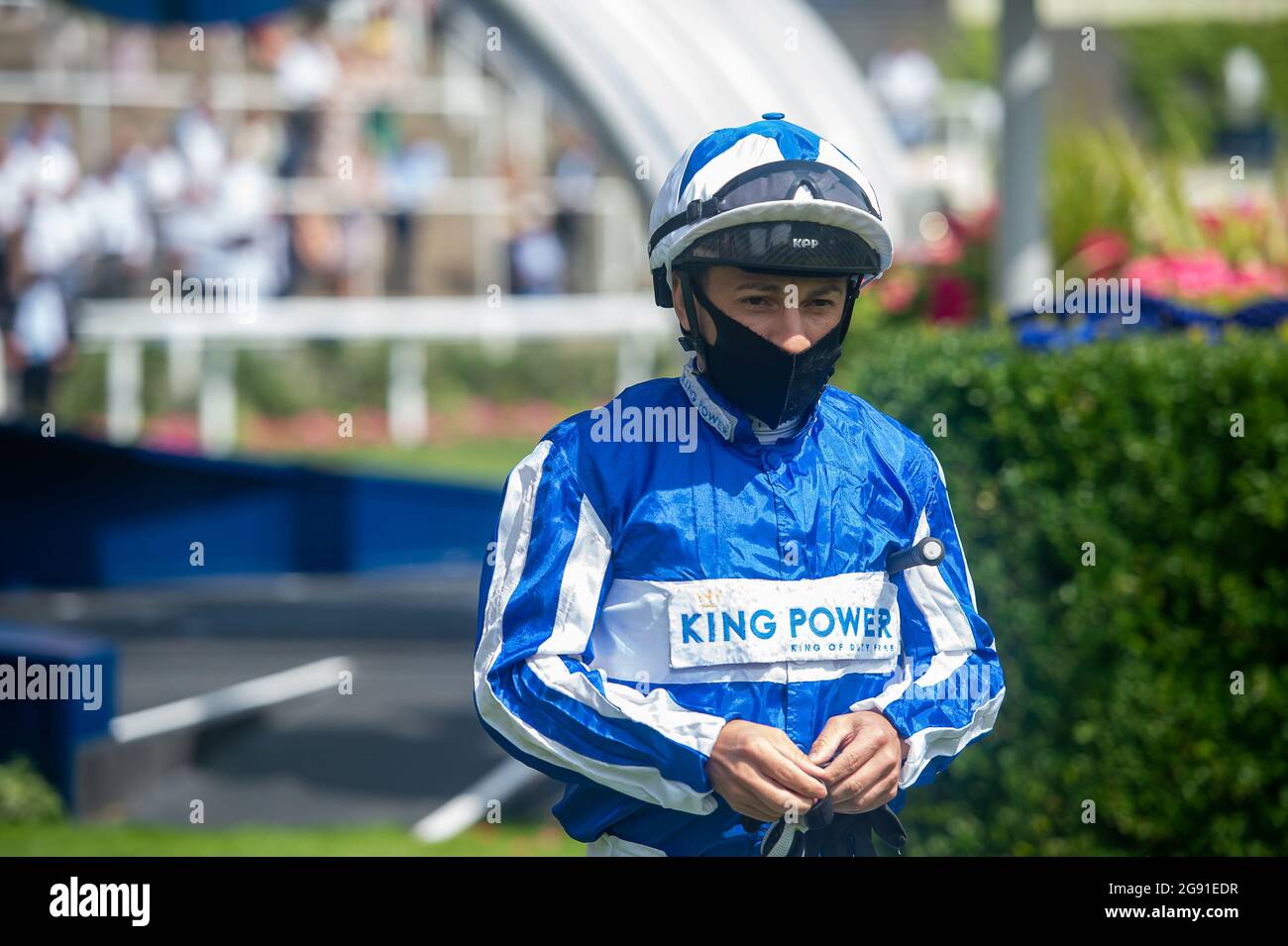 Ascot, Berkshire, UK. 23rd July, 2021. Jockey Silvestre De Sousa wears ...