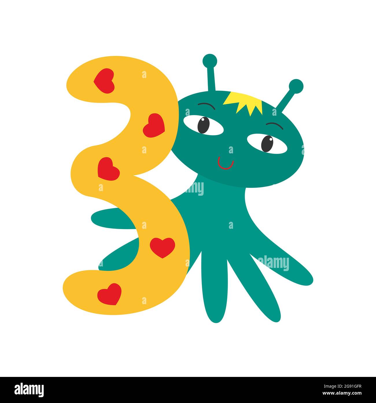 Monster aquamarine cute funny kind with alien horns and festive ...