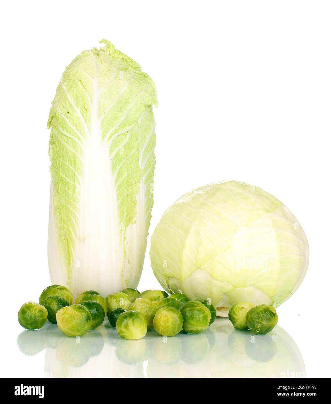 Fresh brussels sprouts with green and chinese cabbage isolated on white ...
