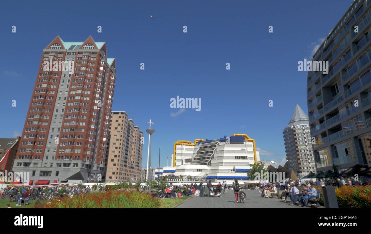 Rotterdam architecture, view with Central Library and St Lawrence ...