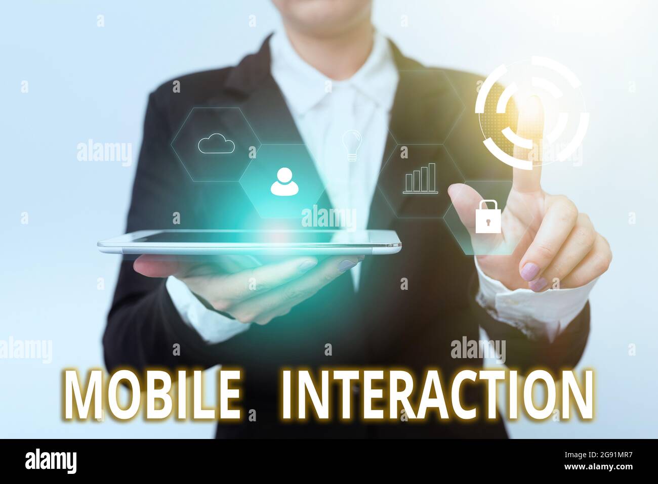 Text caption presenting Mobile Interaction. Business idea the ...