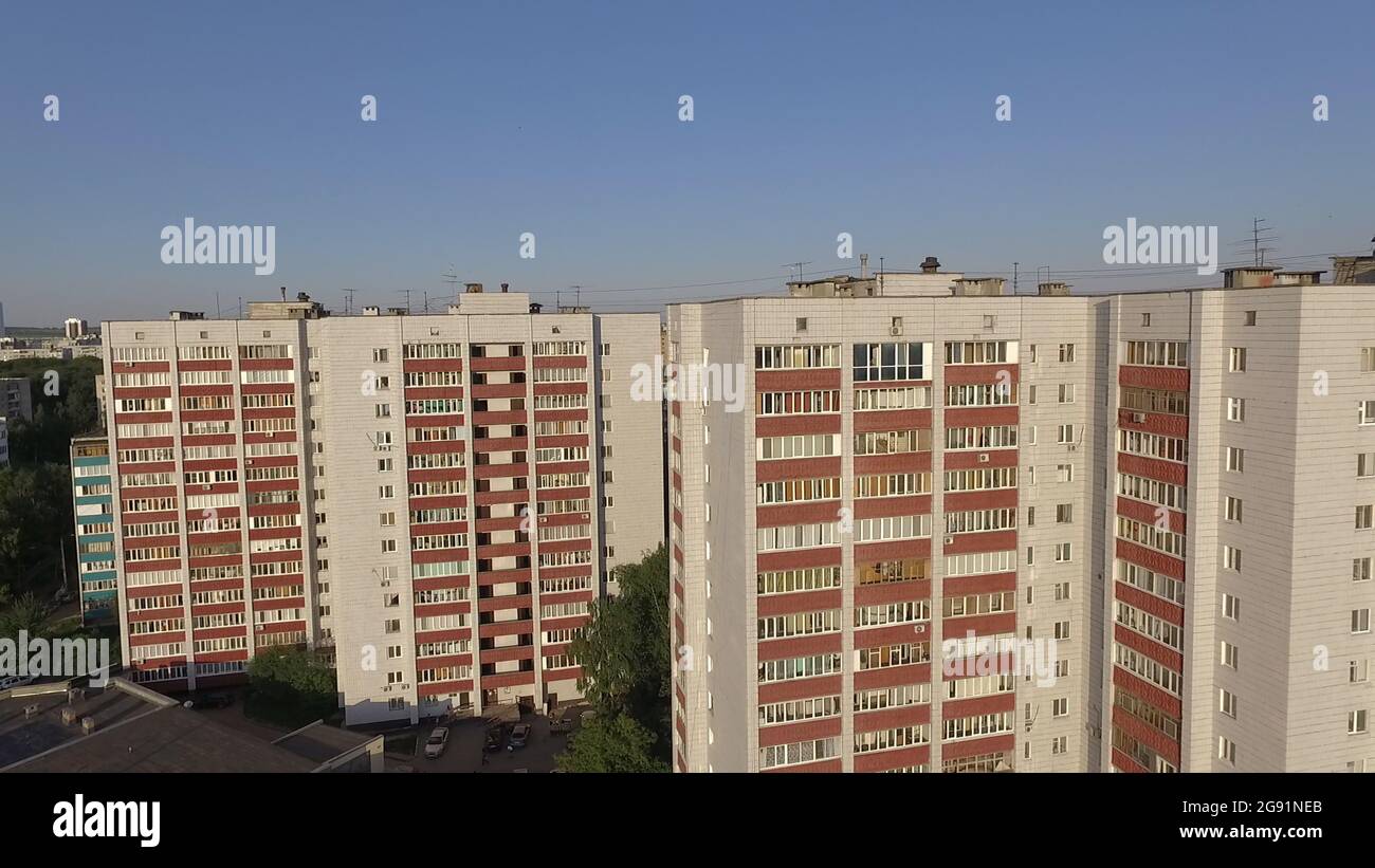 An aerial view of three similar looking multi storey buildings Stock ...