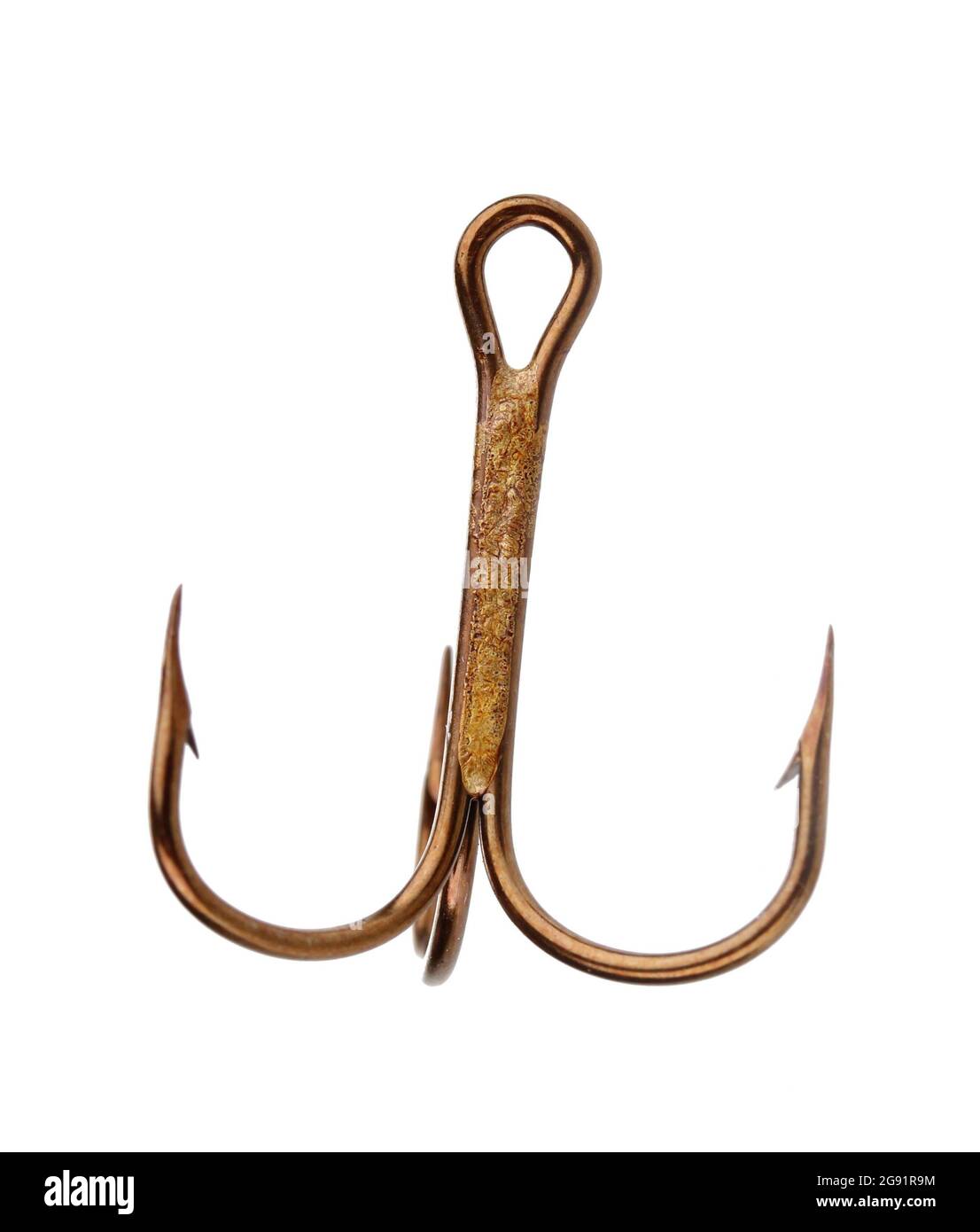 Treble fish hook isolated on white Stock Photo - Alamy