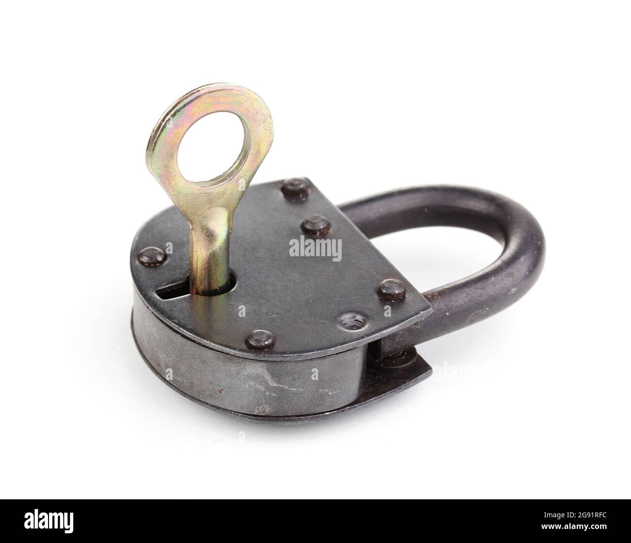 Retro padlock with key isolated on white Stock Photo - Alamy