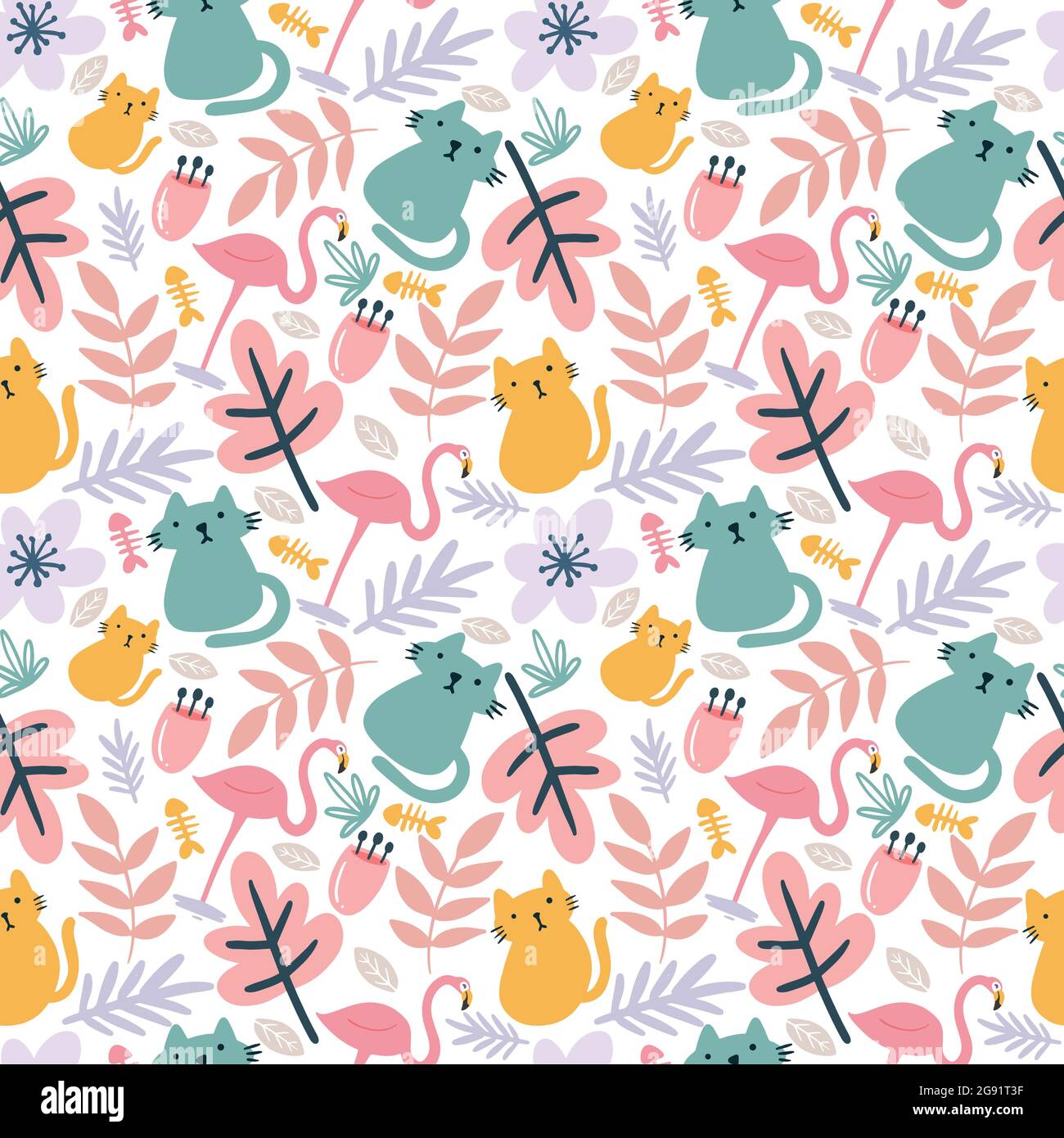 vector pattern with cute animals and leaf Stock Vector Image & Art - Alamy