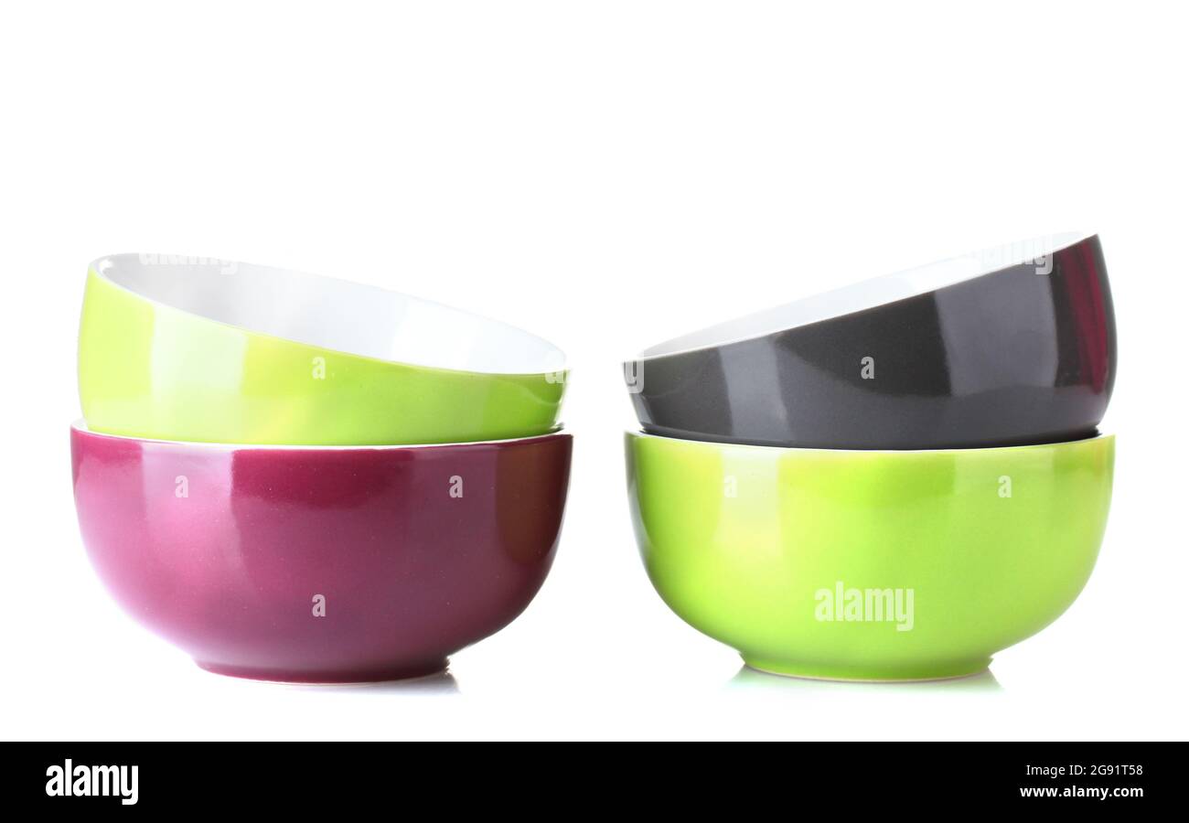 bright empty bowls isolated on white Stock Photo - Alamy