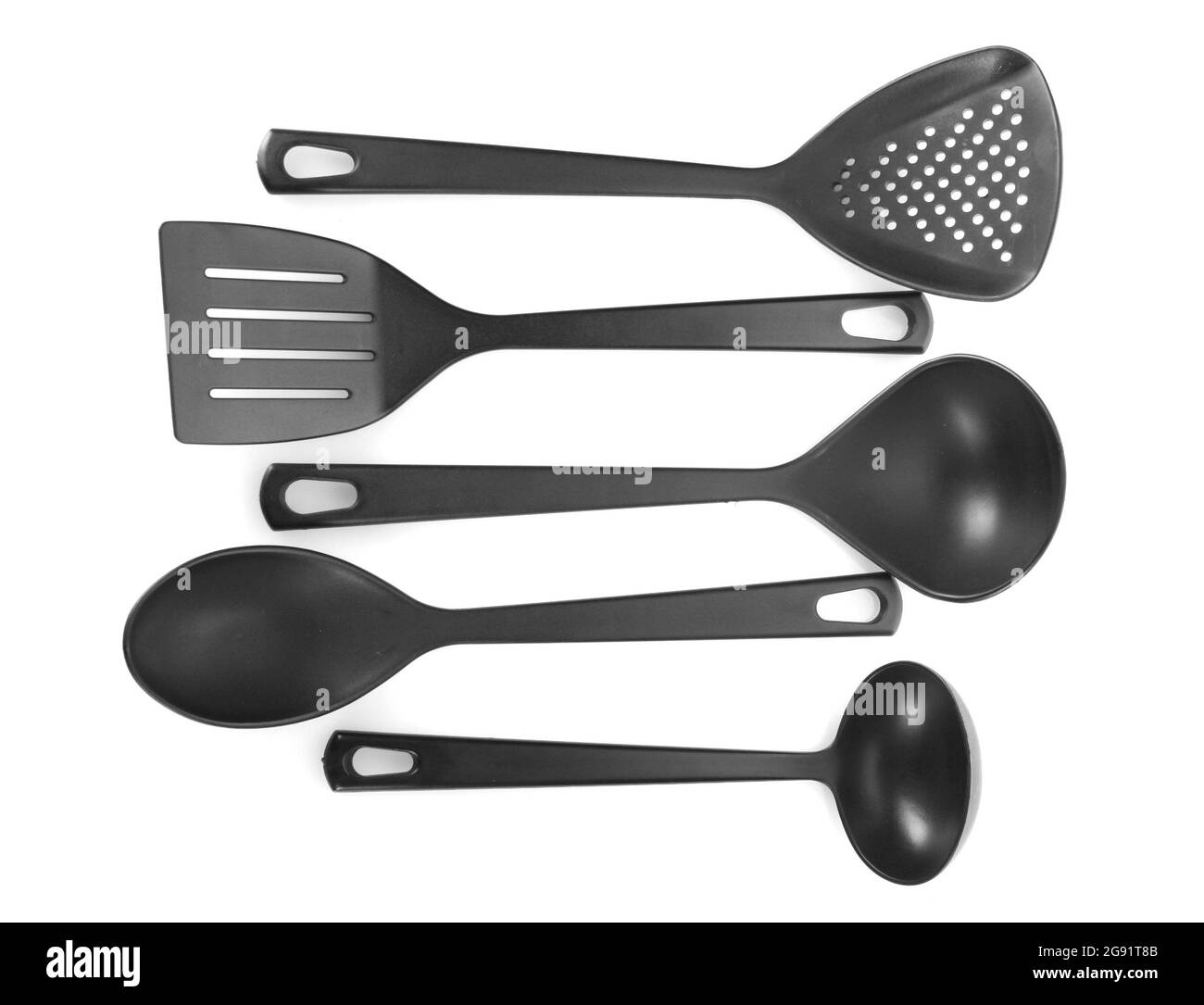 black kitchen utensils isolated on white Stock Photo - Alamy