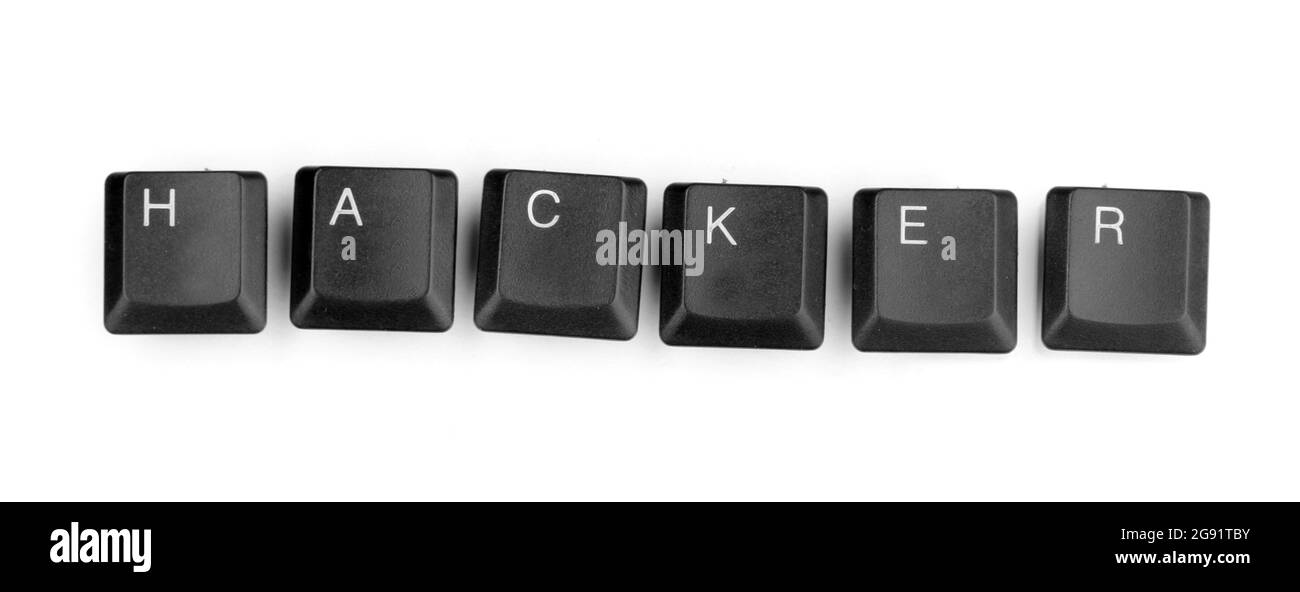 Keyboard keys saying hacker isolated on white Stock Photo - Alamy