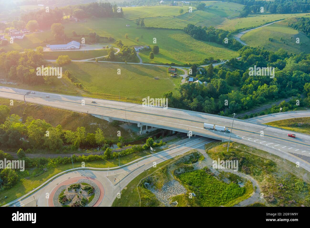 Aerial view of 70 road the Dwight D. Eisenhower highway near farm ...