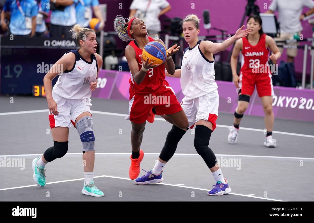 Japan's Stephanie Mawuli (centre) during the Women's 3x3 Basketball ...
