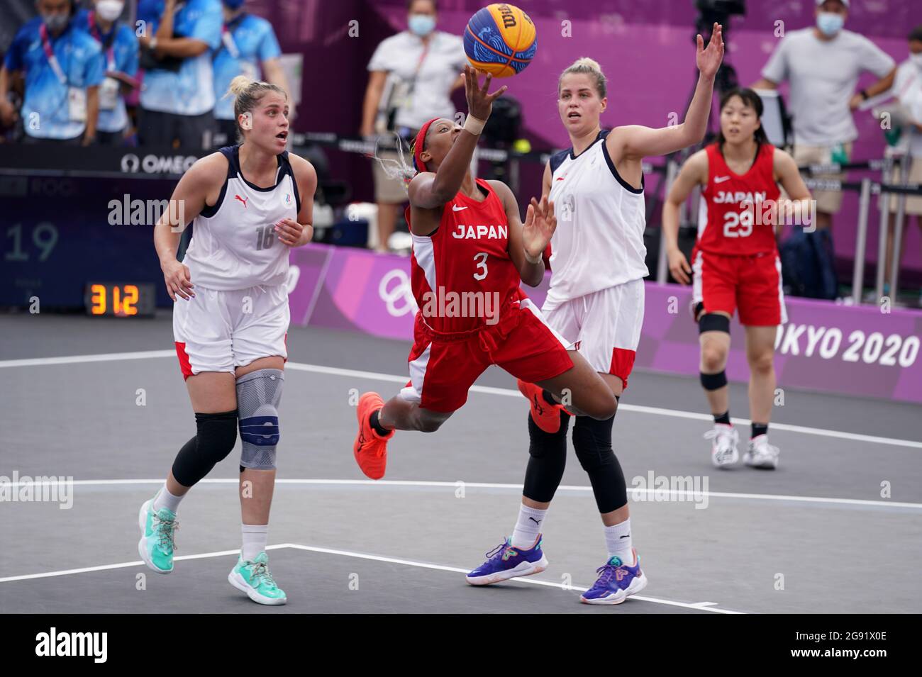 Japan's Stephanie Mawuli (centre) during the Women's 3x3 Basketball ...
