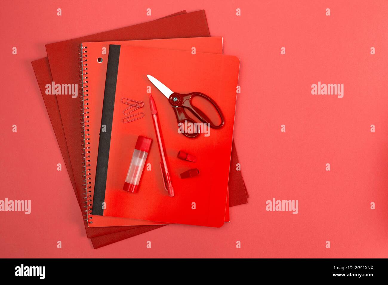 Background of Red School and Office Supplies Stock Photo - Alamy