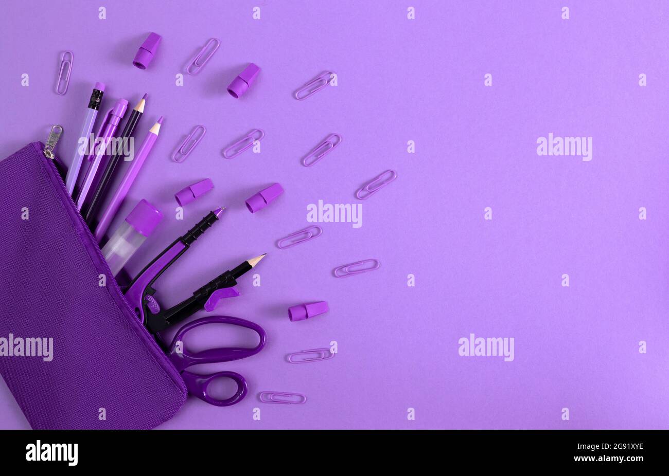 Background of Purple School and Office Supplies Stock Photo - Alamy