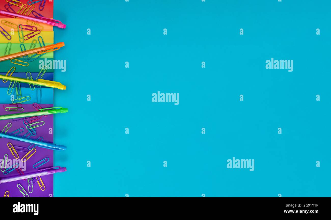 Background with Rainbow Colored School or Office Supplies Stock Photo ...