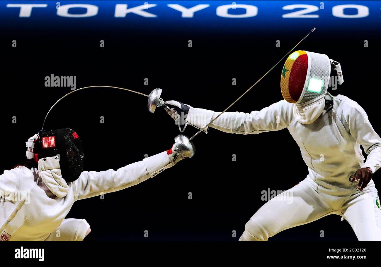 Tokyo, Japan. 24th July, 2021. China's Lin Sheng (L) competes with ...