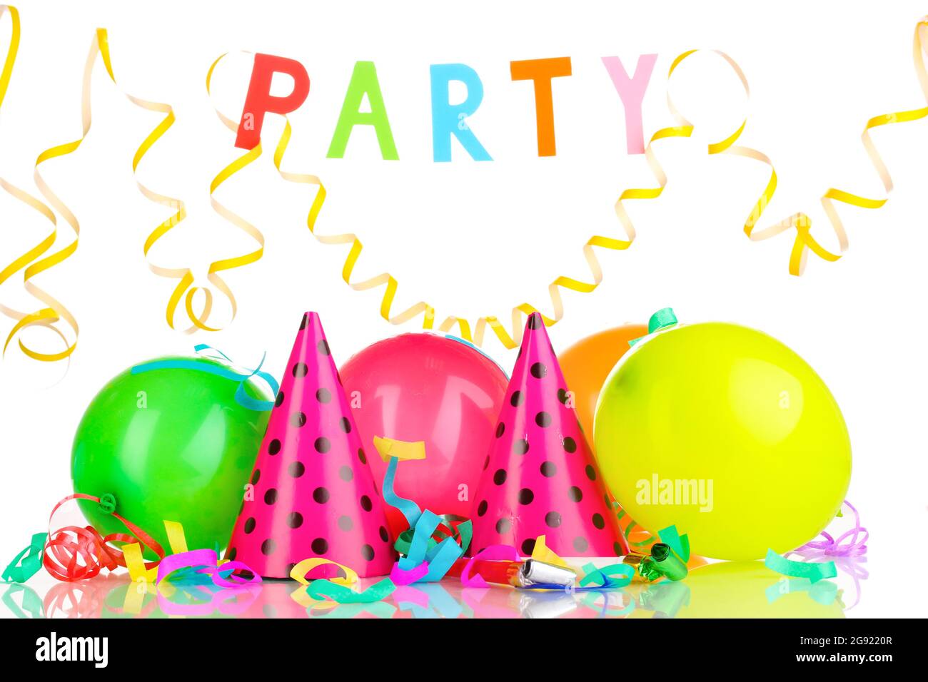Party items isolated on white Stock Photo - Alamy