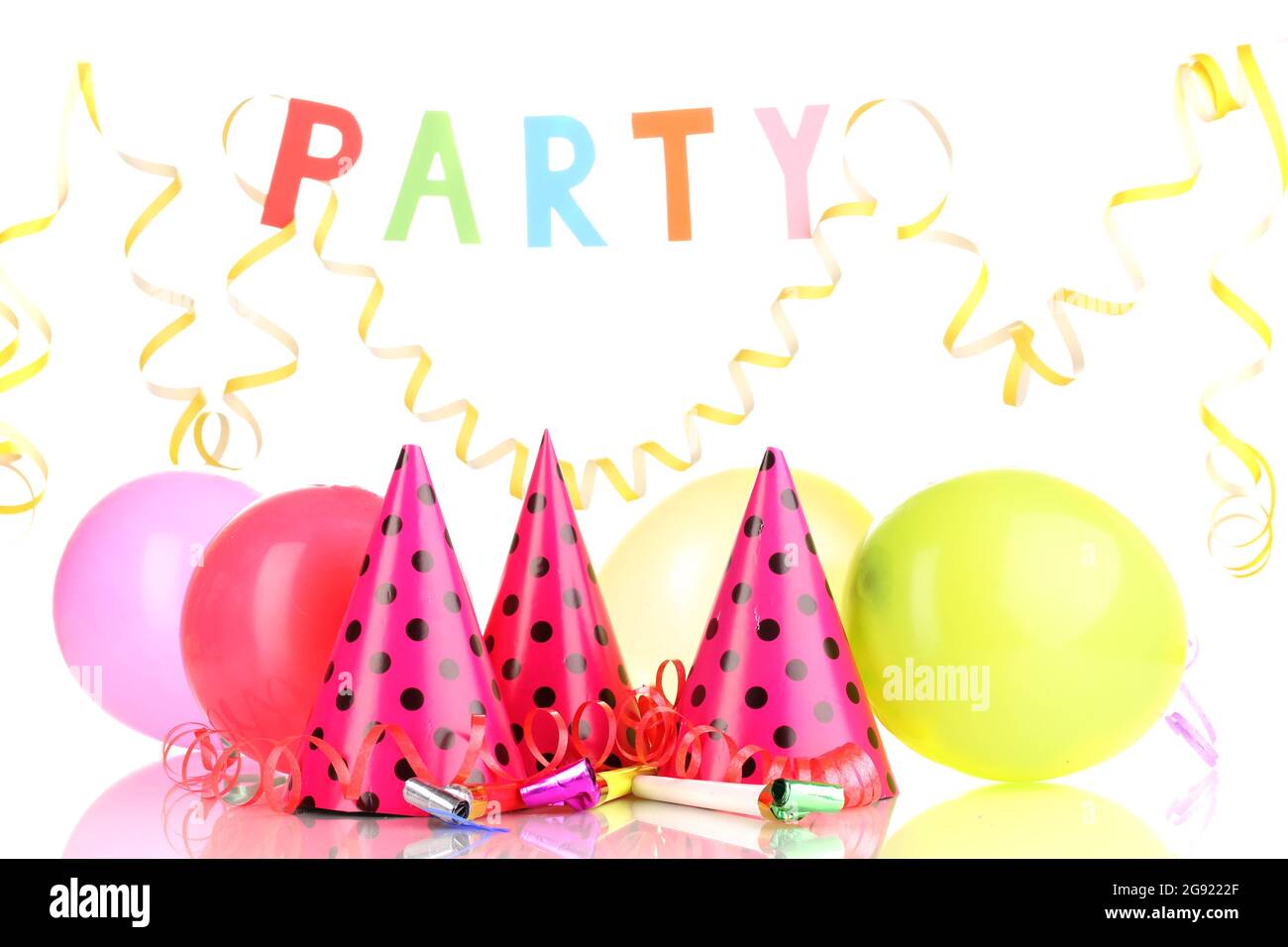 Party items isolated on white Stock Photo - Alamy