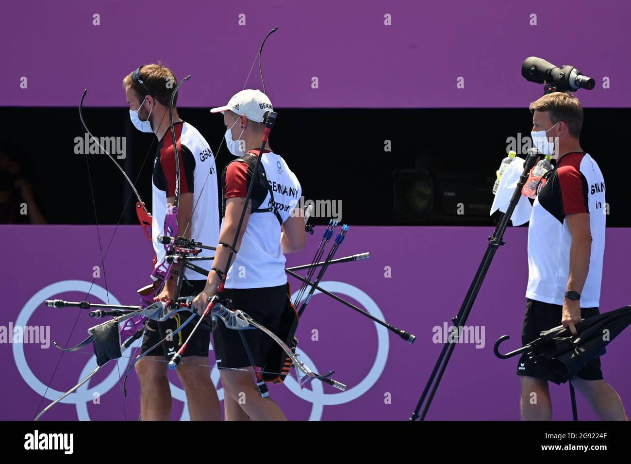 Tokyo, Japan. 24th July, 2021. Archery: Olympics, preliminary competition, Olympic bow, team, at ...