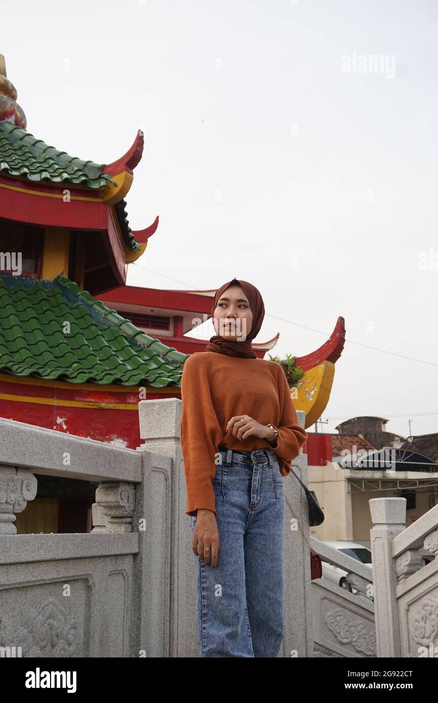Beautiful Muslim girls with a natural background. The girl's vacation ...