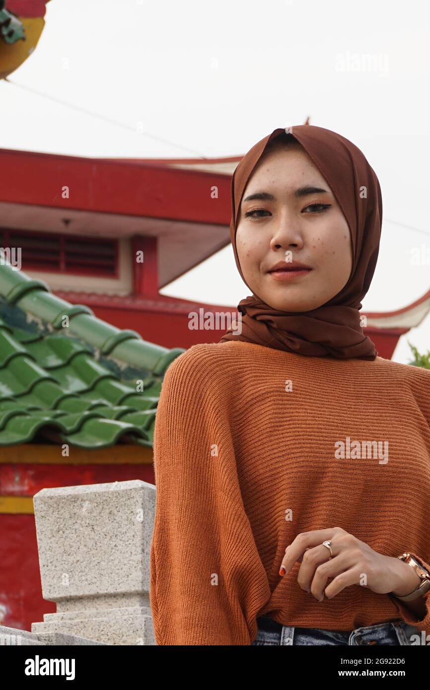 Beautiful Muslim girls with a natural background. The girl's vacation ...