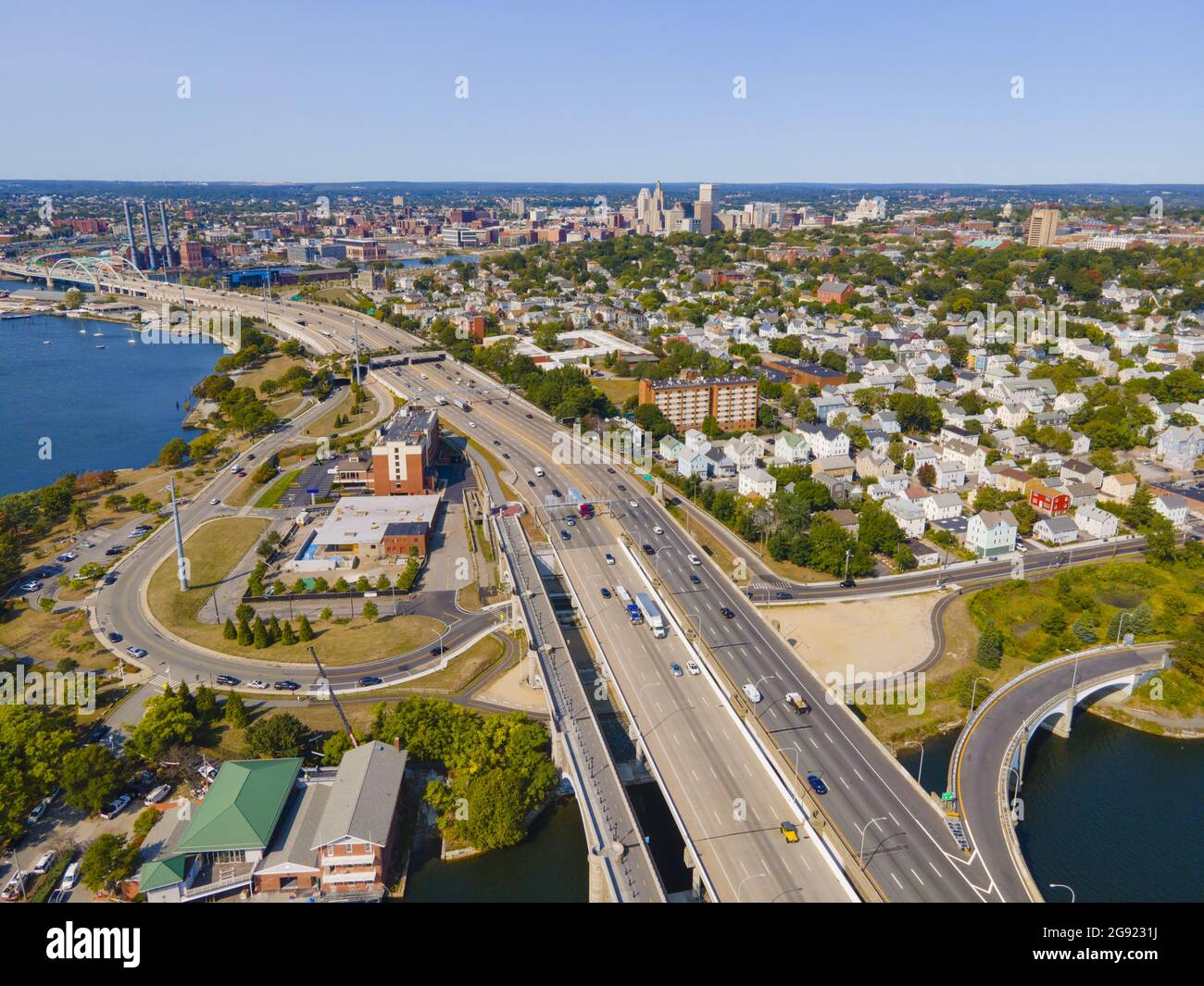 Providence Interstate Highway 195 and Fox Point, College Hill aerial ...