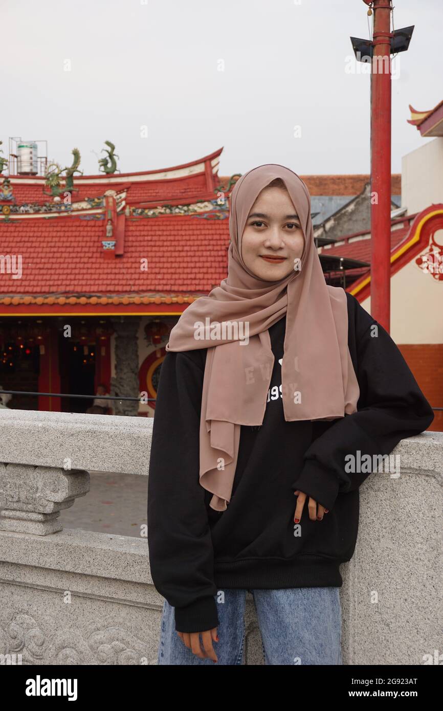 Beautiful Muslim girls with a natural background. The girl's vacation ...