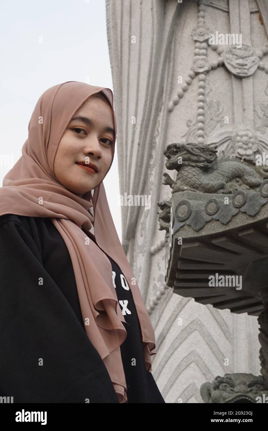 Beautiful Muslim girls with a natural background. The girl's vacation ...