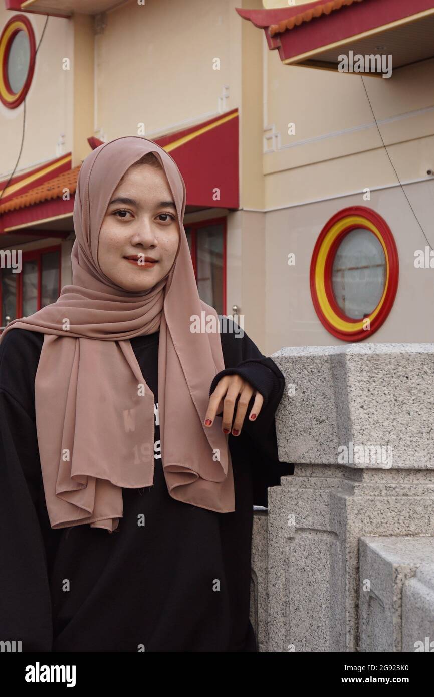 Beautiful Muslim girls with a natural background. The girl's vacation ...